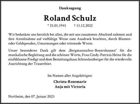 Traueranzeigen Von Roland Schulz Trauerhnade