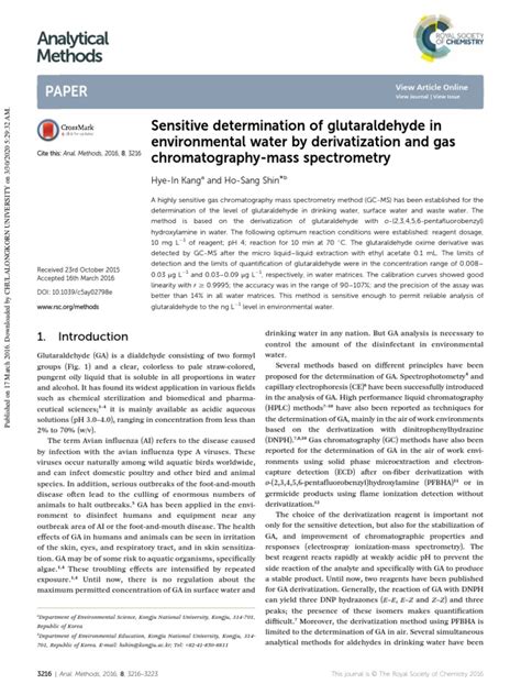 Sensitive Determination Of Glutaraldehyde In Environmental Water By Derivatization And Gas