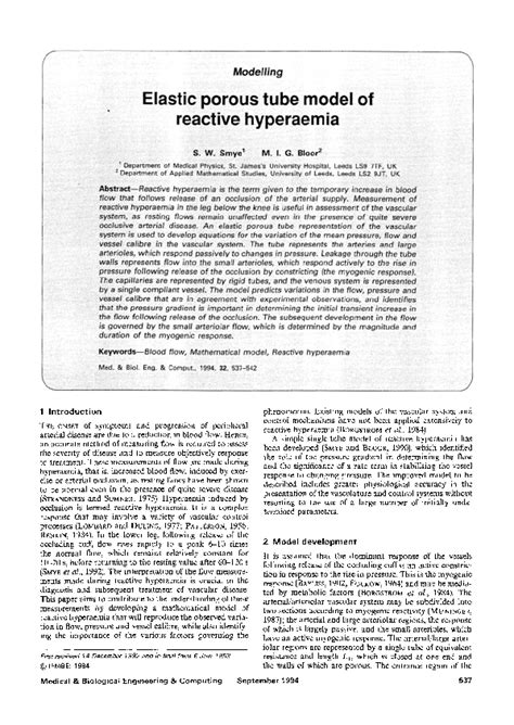 Pdf Elastic Porous Tube Model Of Reactive Hyperaemia