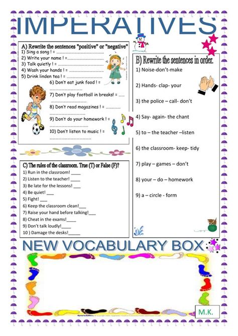 Ficha De Imperatives En Pdf Online Vocabulario En Ingles Basico