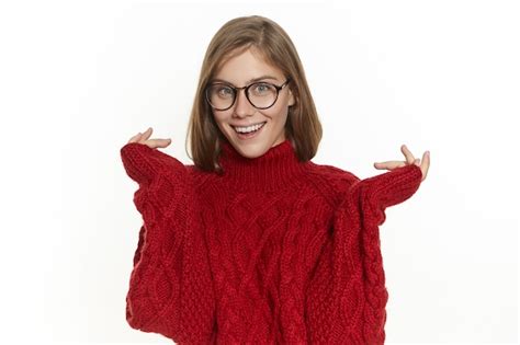 Free Photo Horizontal Shot Of Cheerful Excited Young Caucasian Woman