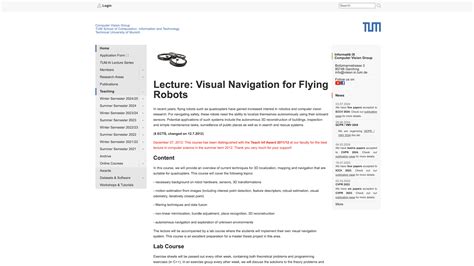 visual navigation for flying robots robotics computer vision
