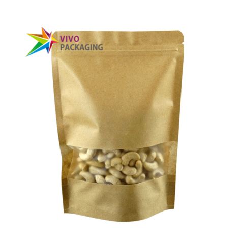 2kg Kraft Paper Stand Up Pouch With Zipper Frosted Window 100 Pcs