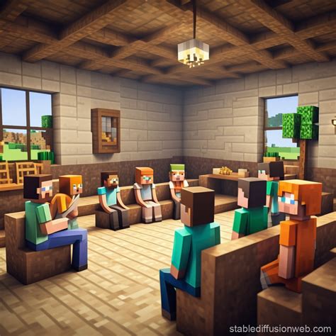 Minecraft Villagers In A Community Hall Stable Diffusion Online