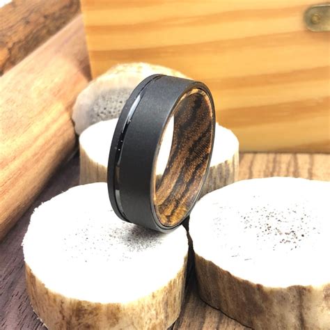Sandblasted Tungsten Ring Men Wood Sleeve Ring Tungsten Etsy