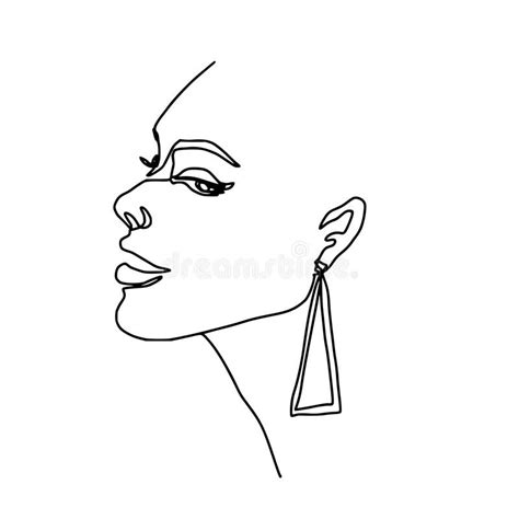 Abstract Face One Line Drawing Beauty Woman Portrait Isolated On White Minimalistic Style