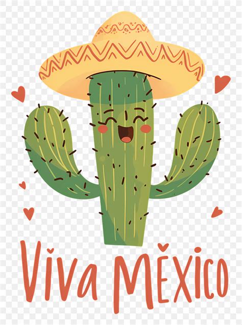 Viva Mexico Happy Cactus With Sombrero And Viva Mexico Text Png