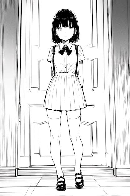 Premium Ai Image A Girl Stands In Front Of A Door