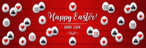 빨간색 부활절 인사는 흰색 계란 벡터 일러스트 위에 빨간색과 검은 도박 기호와 배너를 인사 초대장 인사말 카드 전단지 배너에