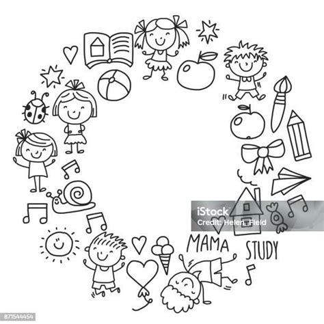 아이 들 유치원 학교 행복 한 아이 들 그리기 아이 보육 취학 전 아동 아이콘 그림 재생 교육에 대한 스톡 벡터 아트 및 기타