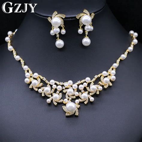 Gzjy Gorgeous Simulated Pearl Bridal Jewelry Sets Crystal Gold Color