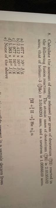 Solved 8 Calculate The Amount Of Energy Released Per Gram