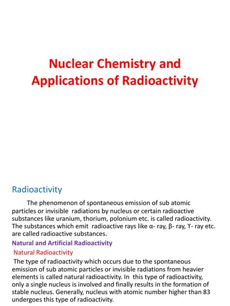 Nuclear Chemistry And Applications Of Radioactivity Download Free Pdf