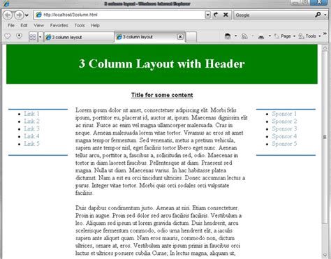 Css Three Column Layout With Header Absolute Positioning Html Tutorials