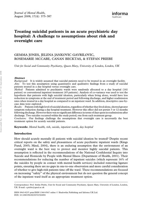 Pdf Treating Suicidal Patients In An Acute Psychiatric Day Hospital A Challenge To
