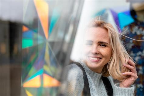 Premium Photo Close Up Of Portrait Of Cheerful Woman