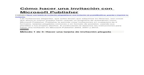 Cómo Hacer Una Invitación Con Microsoft Publisher PDF Document