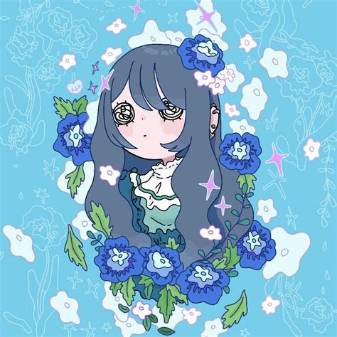 Safebooru 1girl Aqua Dress Blue Background Blue Flower Blue Hair