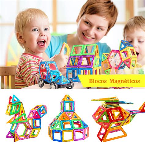 Blocos Magnéticos Brastoy 120 Peças Brinquedo Educativo Infantil