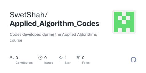 Github Swetshahappliedalgorithmcodes Codes Developed During The Applied Algorithms Course
