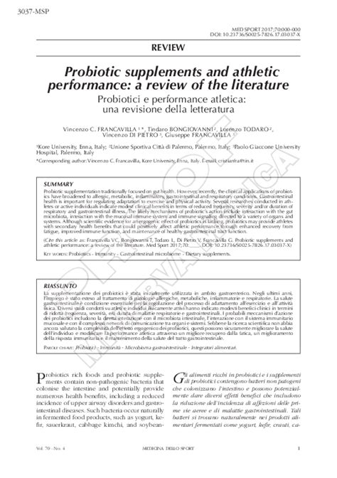 Pdf Probiotic Supplements And Athletic Performance A Review Of The Literature