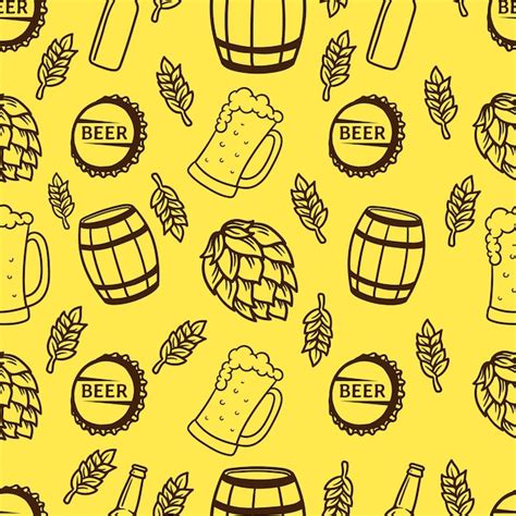Premium Vector Seamless Pattern Beer And Its Elements On A Yellow