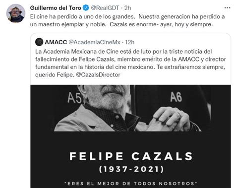 Guillermo del Toro reaccionó a la muerte de Felipe Cazals El cine ha perdido a uno de los