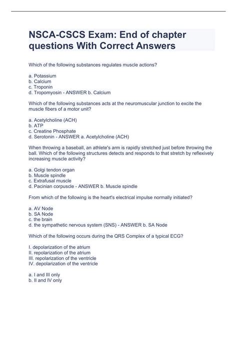 Nsca Cscs Exam End Of Chapter Questions With Correct Answers Nsca