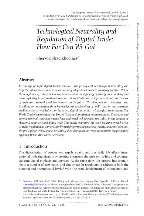 Pdf Technological Neutrality And Regulation Of Digital Trade How Far