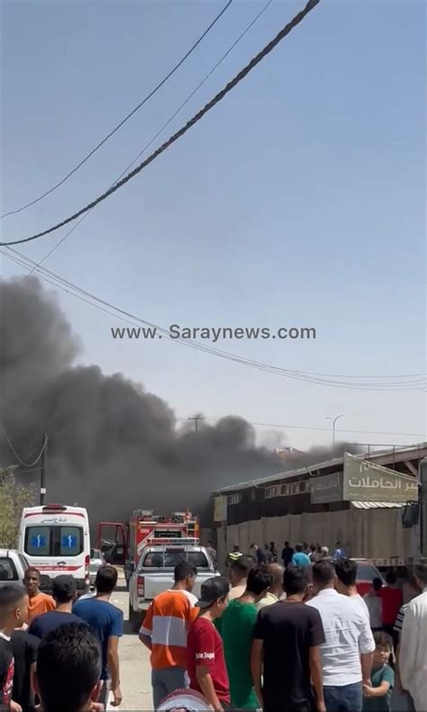 بالفيديو حريق في أحد المستودعات في شارع الجيش بالزرقاء الأردن اليوم