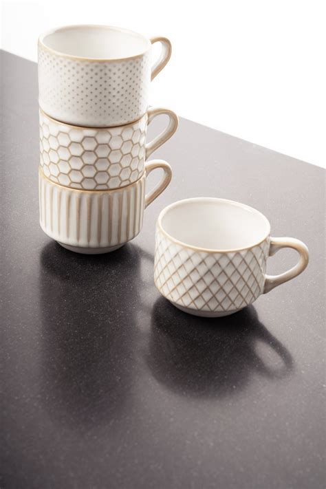 Siip Reactive Glazed Embossed Espresso Cup Set Of 4