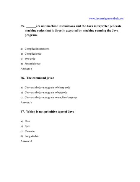 Java Multiple Choice Questions And Answers PDF Web Development Internet