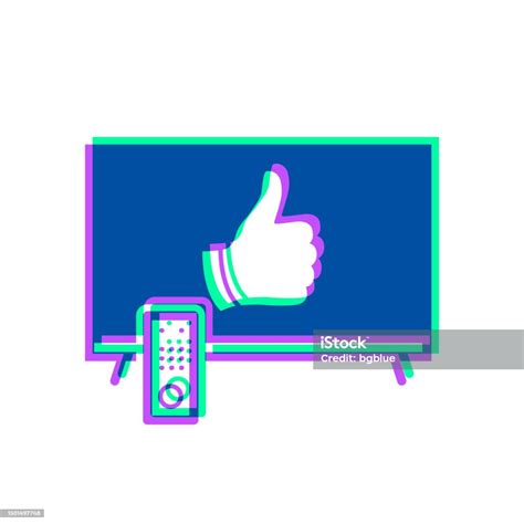 엄지손가락을 치켜세우는 Tv 흰색 배경에 두 가지 색상이 오버레이된 아이콘 3차원 형태에 대한 스톡 벡터 아트 및 기타 이미지