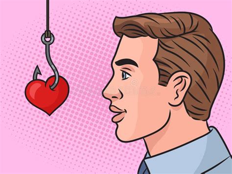 Man Is Caught On Heart Bait Raster Hand Drawn Stock Illustration