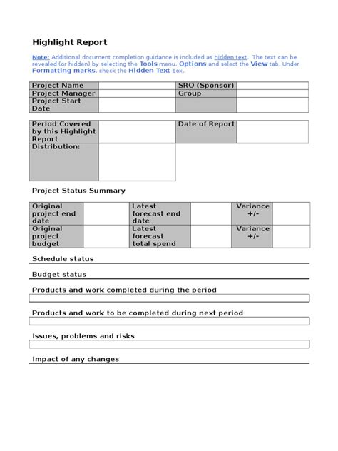 Highlight Report Tools Options View Formatting Marks Hidden Text Pdf
