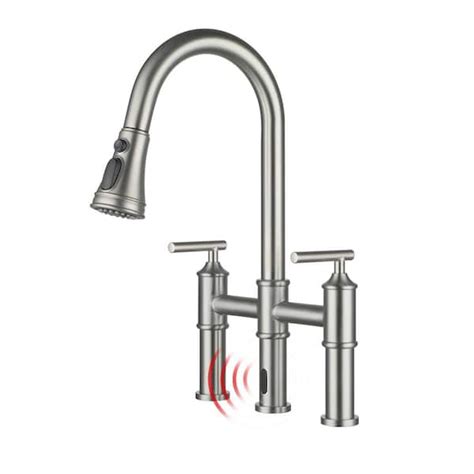 CASAINC Double Handle Pull Out Sprayer Bridge Kitchen Faucet With