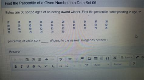 solved find the percentile of a given number in a data set