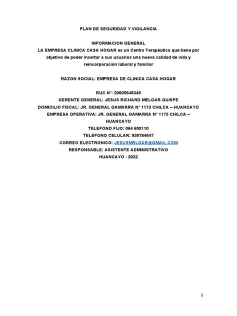 Plan De Seguridad Y Vigilancia En Proceso Pdf Vigilancia