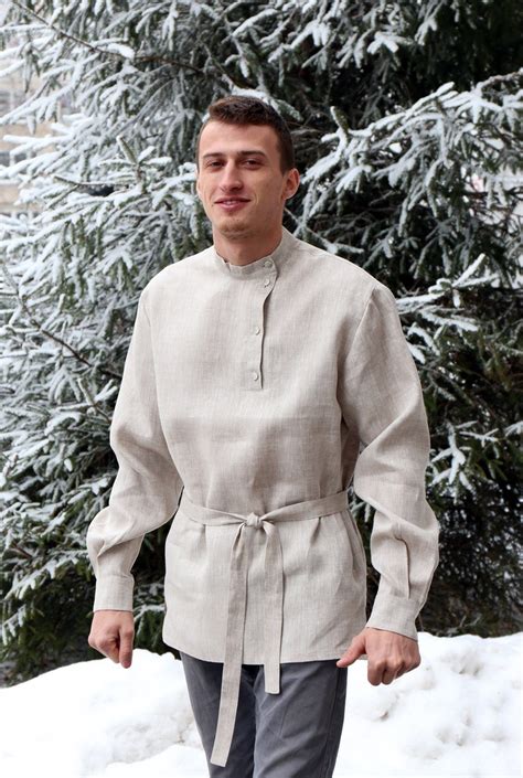 Russian Slavic Traditional Linen Mens Shirt Kosovorotka Etsy