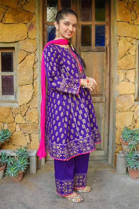 Cotton Printed 3 Pc Suit Wear Ochre