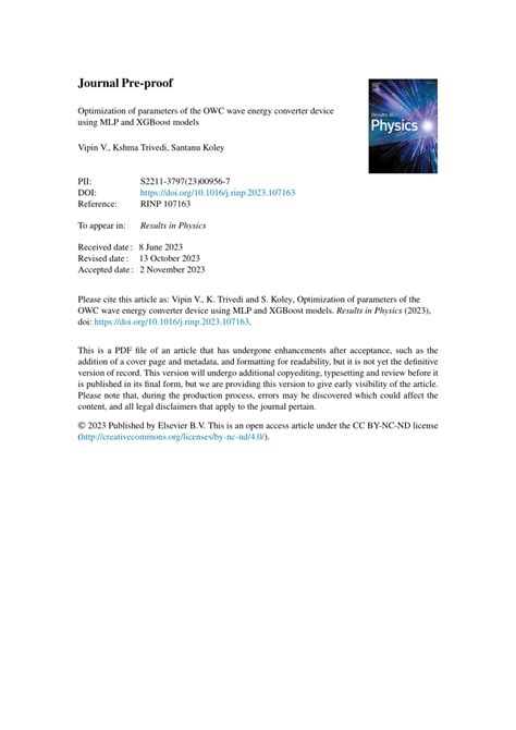 PDF Optimization Of Parameters Of The OWC Wave Energy Converter Device Using MLP And XGBoost