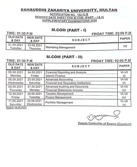 Bahauddin Zakariya University Date Sheet 2025 Bzu Annual And Supply