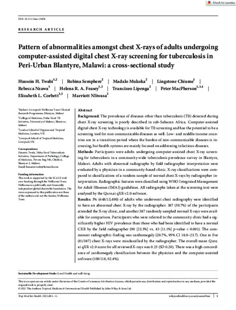Pdf Pattern Of Abnormalities Amongst Chest X‐rays Of Adults Undergoing Computer‐assisted