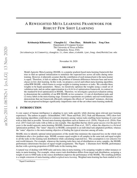 Pdf A Reweighted Meta Learning Framework For Robust Few Shot Learning
