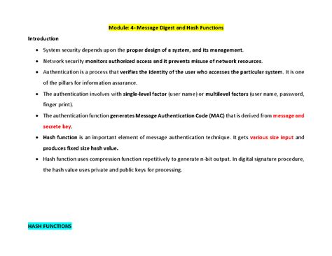 Module 4 Message Digest And Hash Function Module 4 Message Digest