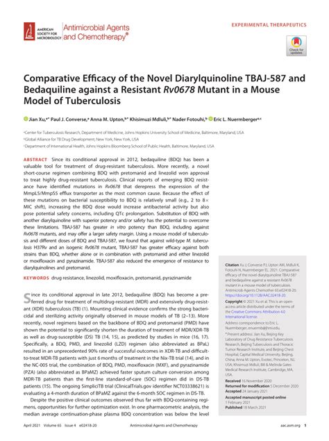Pdf Comparative Efficacy Of The Novel Diarylquinoline Tbaj 587 And