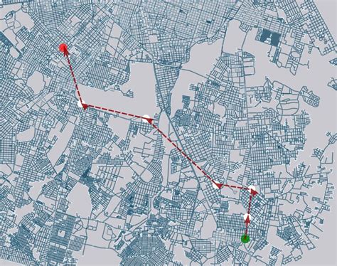 a sample trajectory initial and final dots indicate the origin and