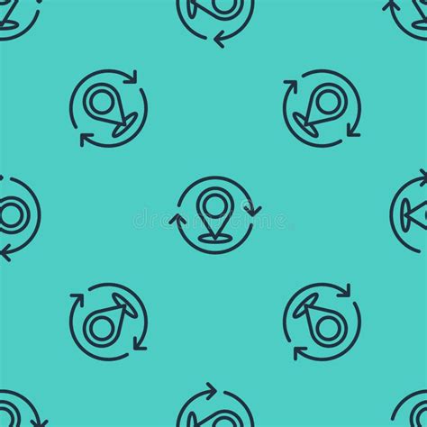 Black Line Map Pin Icon Isolated Seamless Pattern On Green Background Navigation Pointer