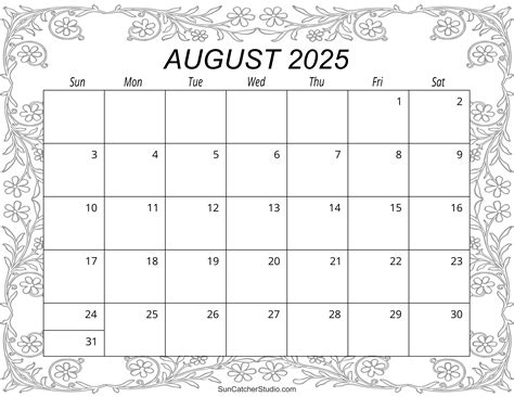 Calendar Printable August 2025 Phoenix Brooks
