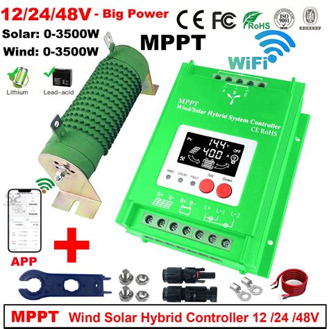 가정용 시스템용 Mppt 하이브리드 충전 컨트롤러 풍력 발전기 태양 전지 패널 충전기 Lcd 디스플레이 덤프 부하 7000w 12v 24v 48v